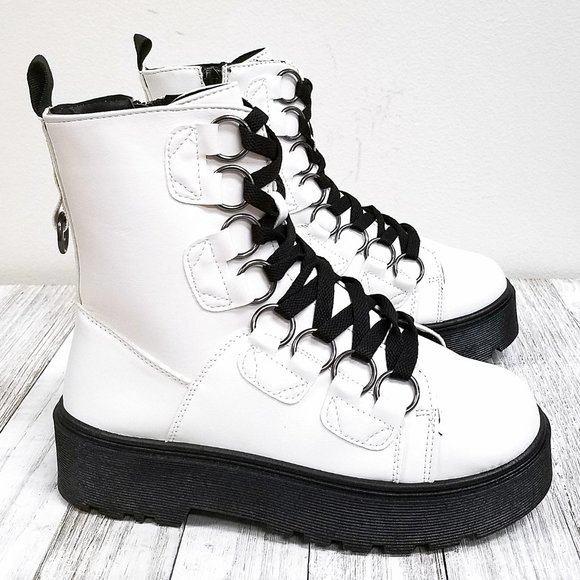 Shoes | New White Lace Up Combat Platform Ankle Boots | Poshmark